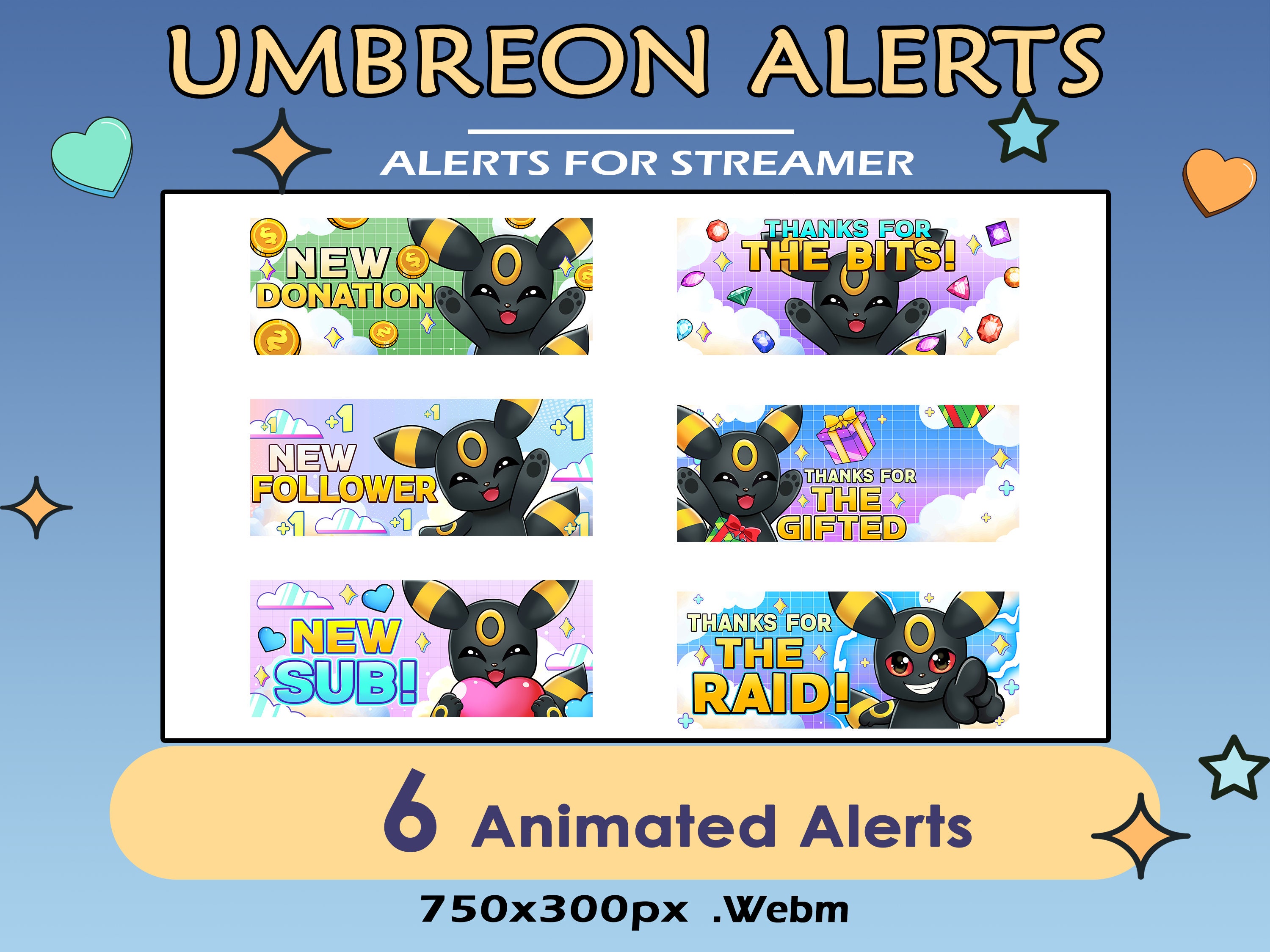 Anime Umbreon Animated Twitch Alerts, Stream Animated Follower, Sub ...