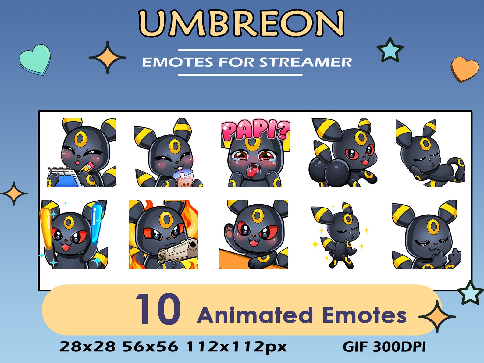 Umbreon Animated Emotes: Twitch, Discord, Youtube Streamer Pack (10x ...