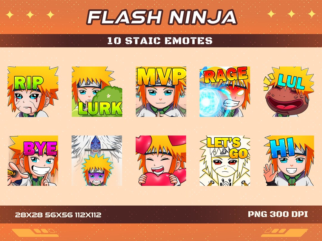 Flash Ninja Emotes: Yellow Static Emotes for Twitch, Discord, Youtube ...