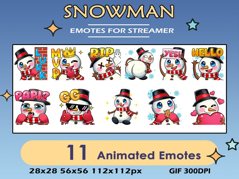 11X Snowman Twitch Animated Pack Emotes, Twitch Discord Youtube Snowman ...