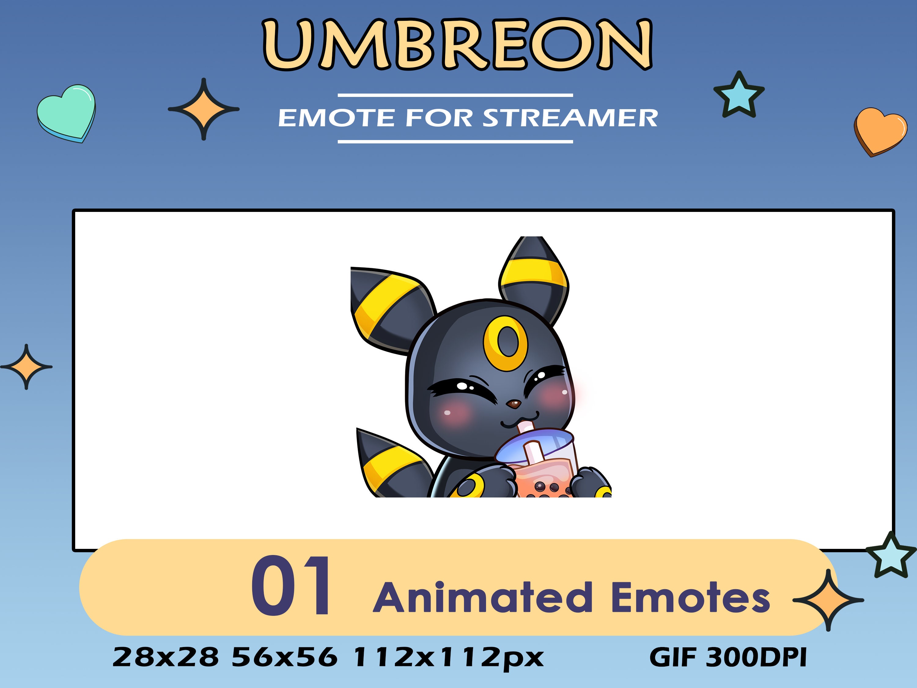 Drinking Umbreon Pokemon Animated Emote, Animated Bubble Tea Drink ...