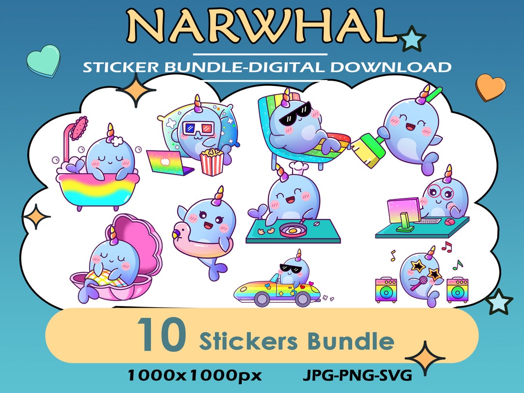 Narwhal Stickers Bundle, Narwhal Design Download, Instant Download, PNG ...