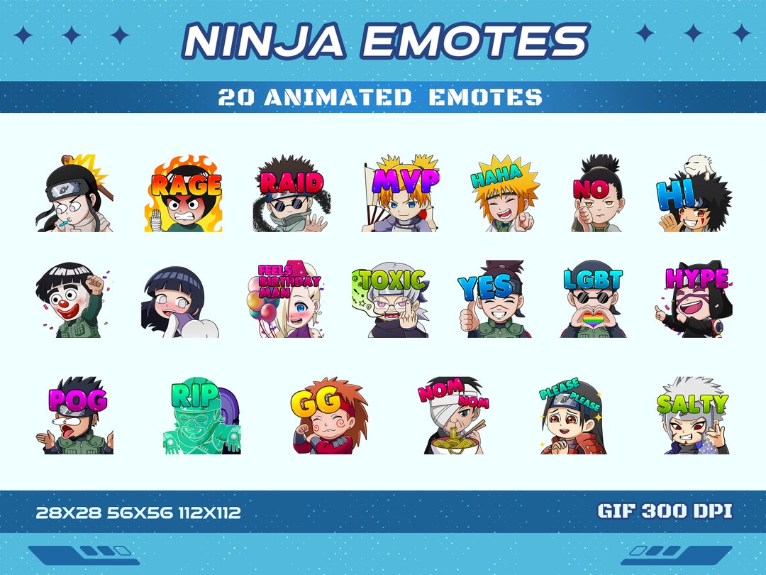 Combo 20 Ninja Animated Emotes, Animated 20 Animated Ninja Emotes, GG, Mvp