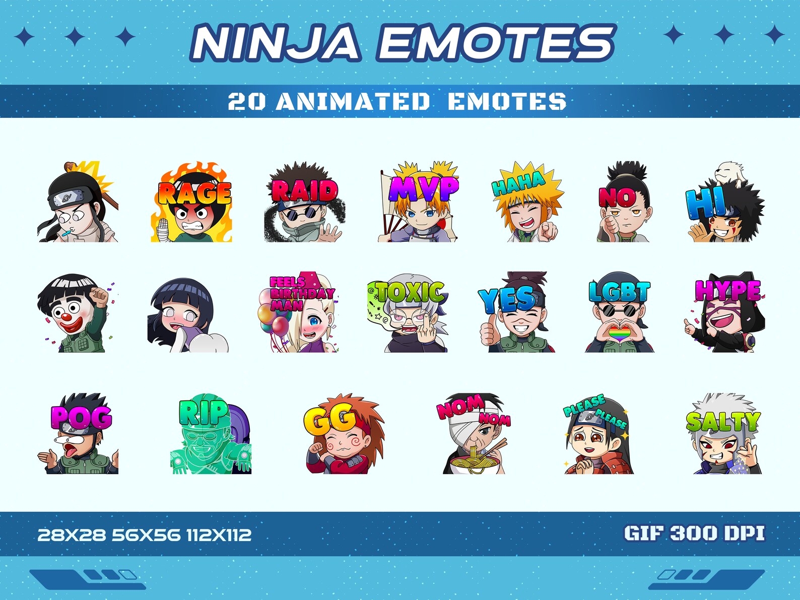 Combo 20 Ninja Animated Emotes, Animated 20 Animated Ninja Emotes, GG, Mvp