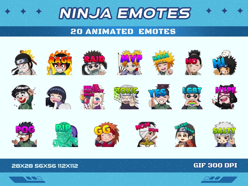 Combo 20 Ninja Animated Emotes, Animated 20 Animated Ninja Emotes, GG, Mvp