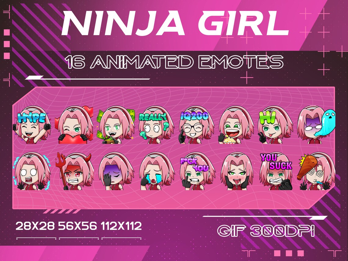 16 Anime Ninja Girl Animated Emotes, Ninja Girl Animated 16 Shinobi ...
