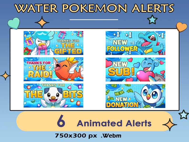 Water Pokemon Collection Animated Twitch Alerts, Stream Alerts Animated ...