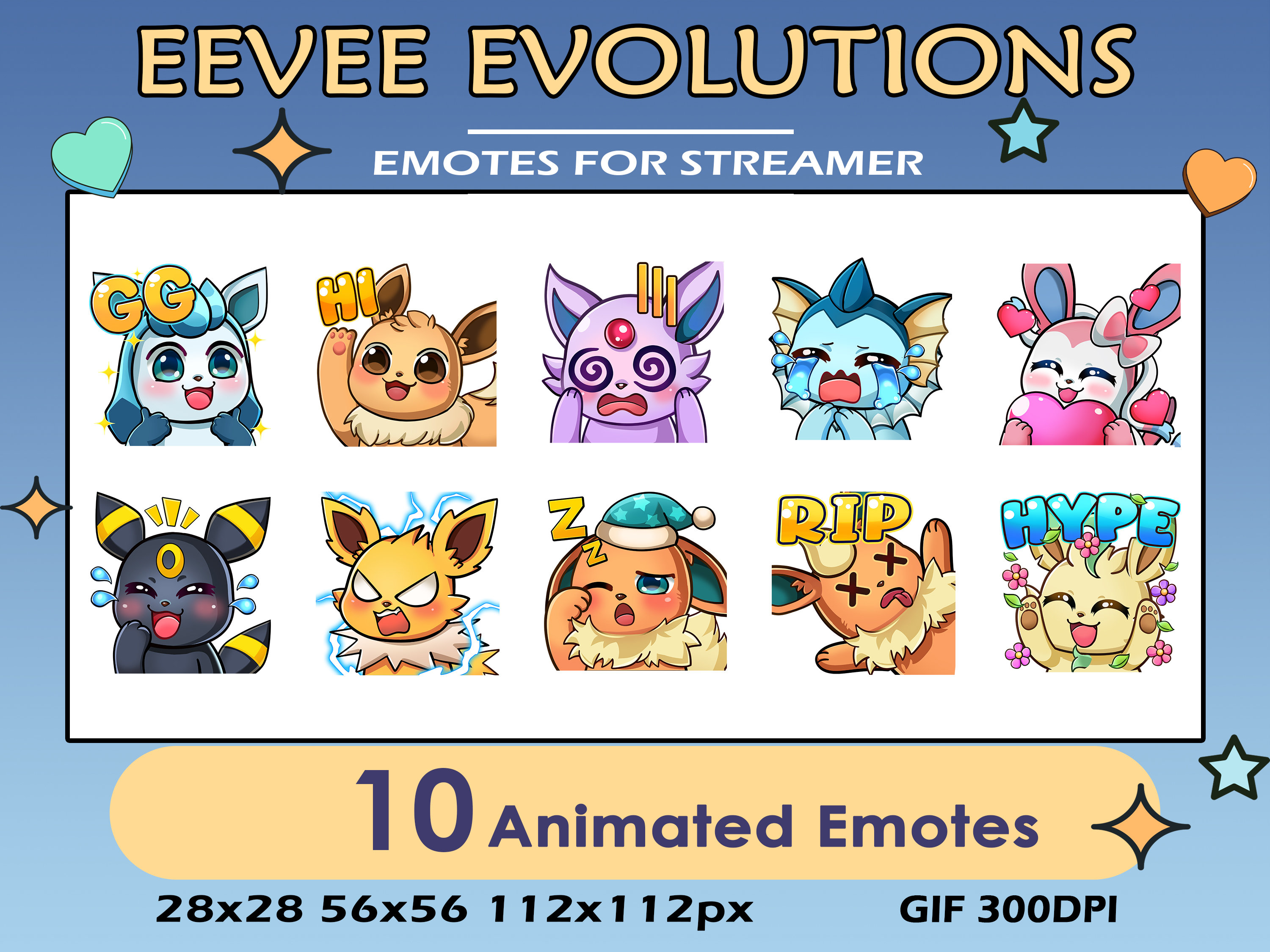 Eevee Evolutions 10 Animated Emotes For Streamer Pokemon Twitch Discord Youtube Pack Emotes For