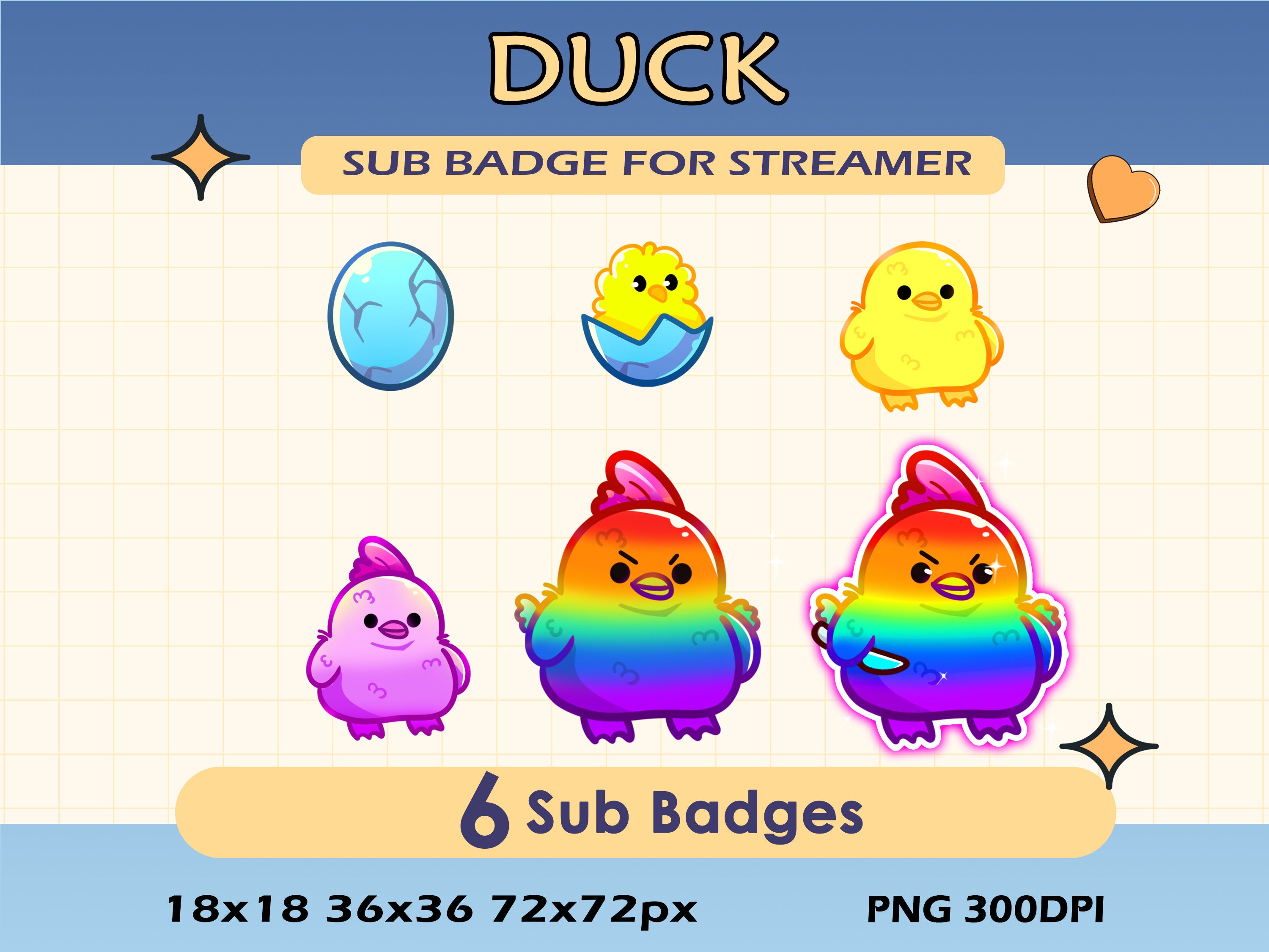 Duck Twitch Sub Badges, 6 Sub Badges Duck Evolution for Streamer, Gamer ...