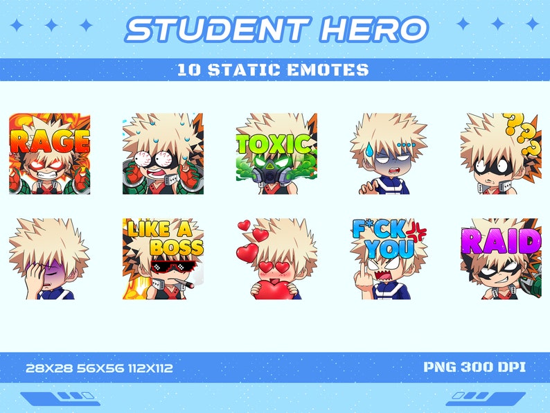 10 Great Explosion Student Hero Static Anime Emotes, 10 School Hero ...