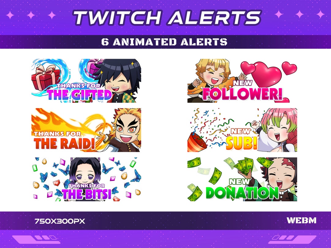 6 Demon Anime Twitch Animated Alerts, New Sub New Donation New Follower ...