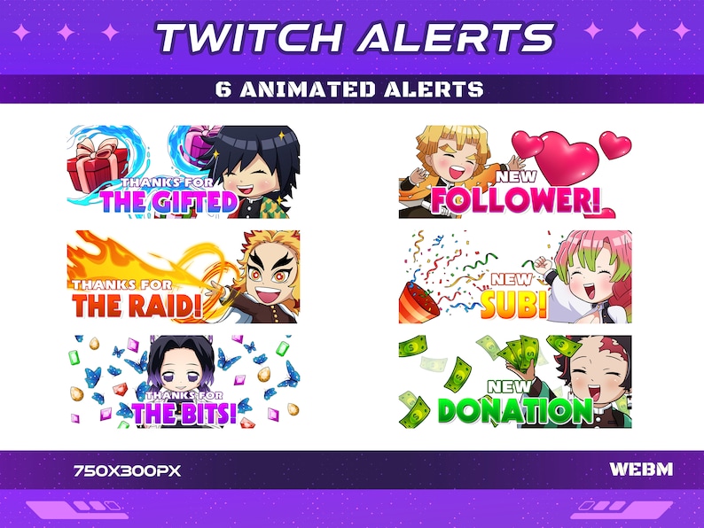 6 Demon Anime Twitch Animated Alerts, New Sub New Donation New Follower ...