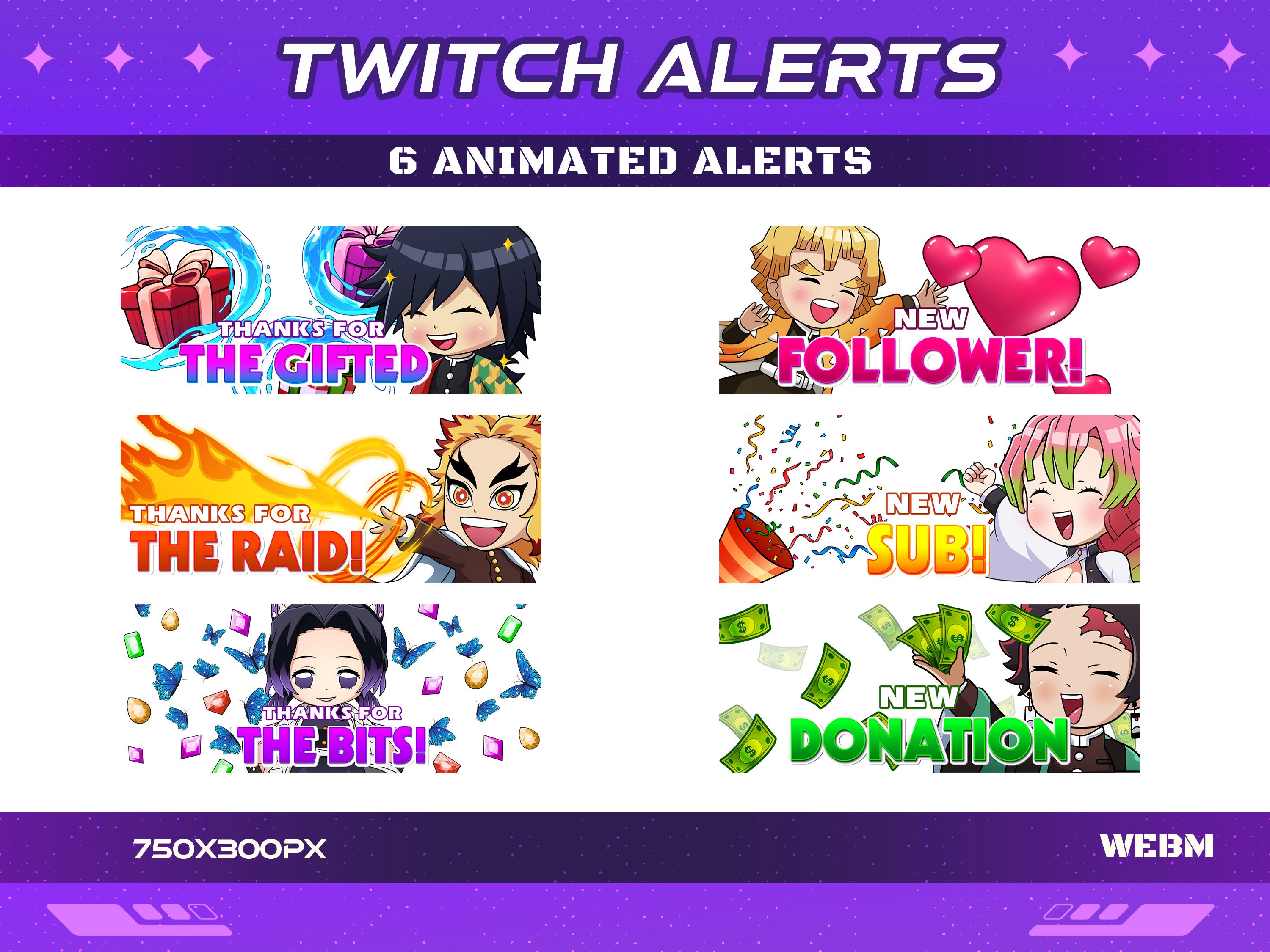 6 Demon Anime Twitch Animated Alerts, New Sub New Donation New Follower ...