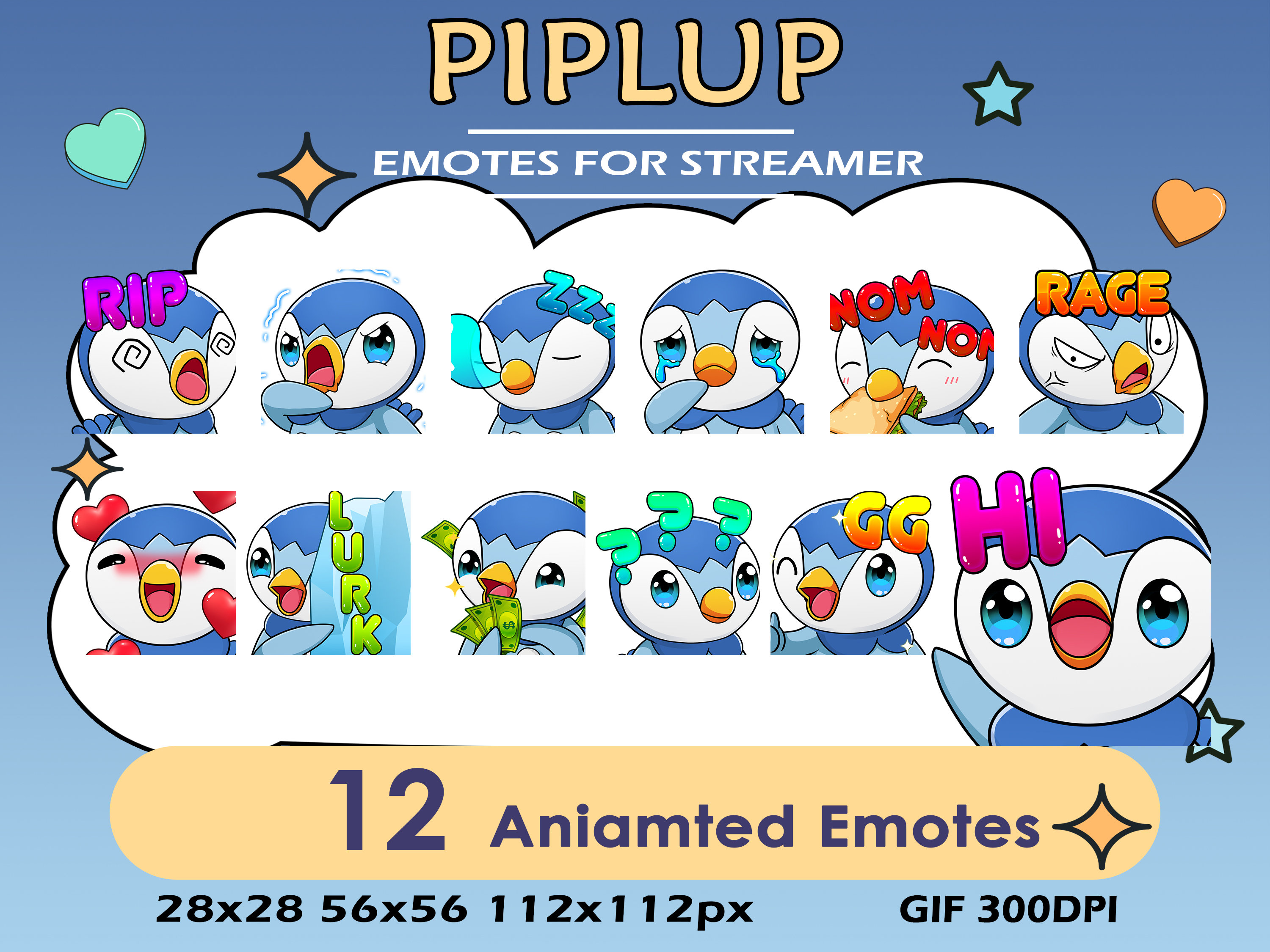 Piplup Animated Emotes Pack: Twitch, Discord, Youtube (digital Download ...