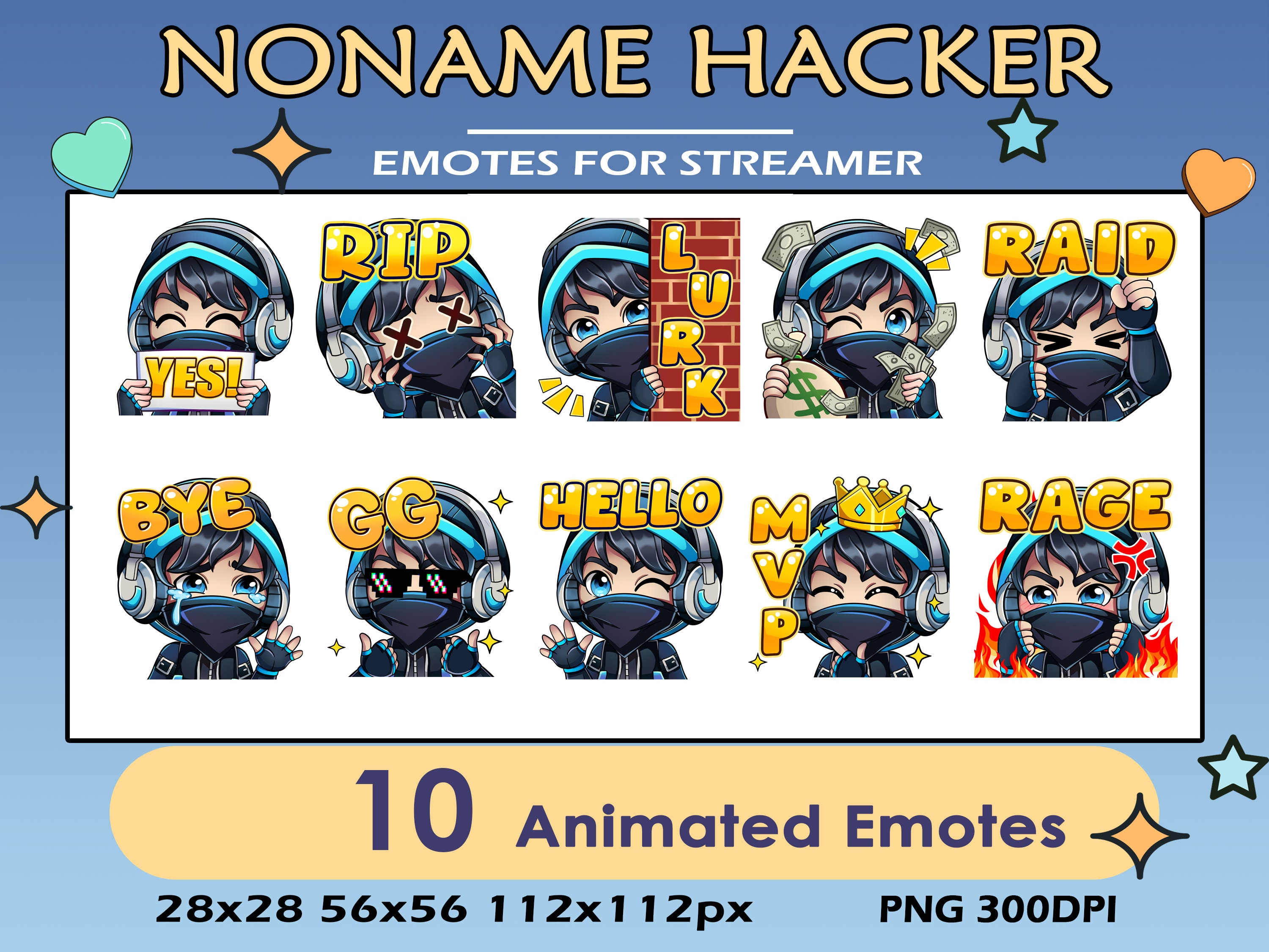 10x Noname Hacker Twitch Pack Emotes, Twitch Discord Youtube Pack ...