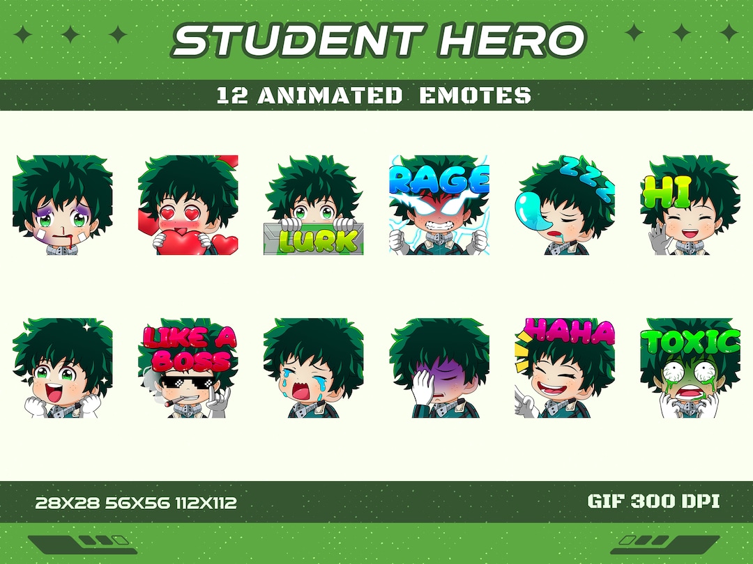 12 Powerful Busts Student Hero Animated Anime Emotes, 12 School Hero ...