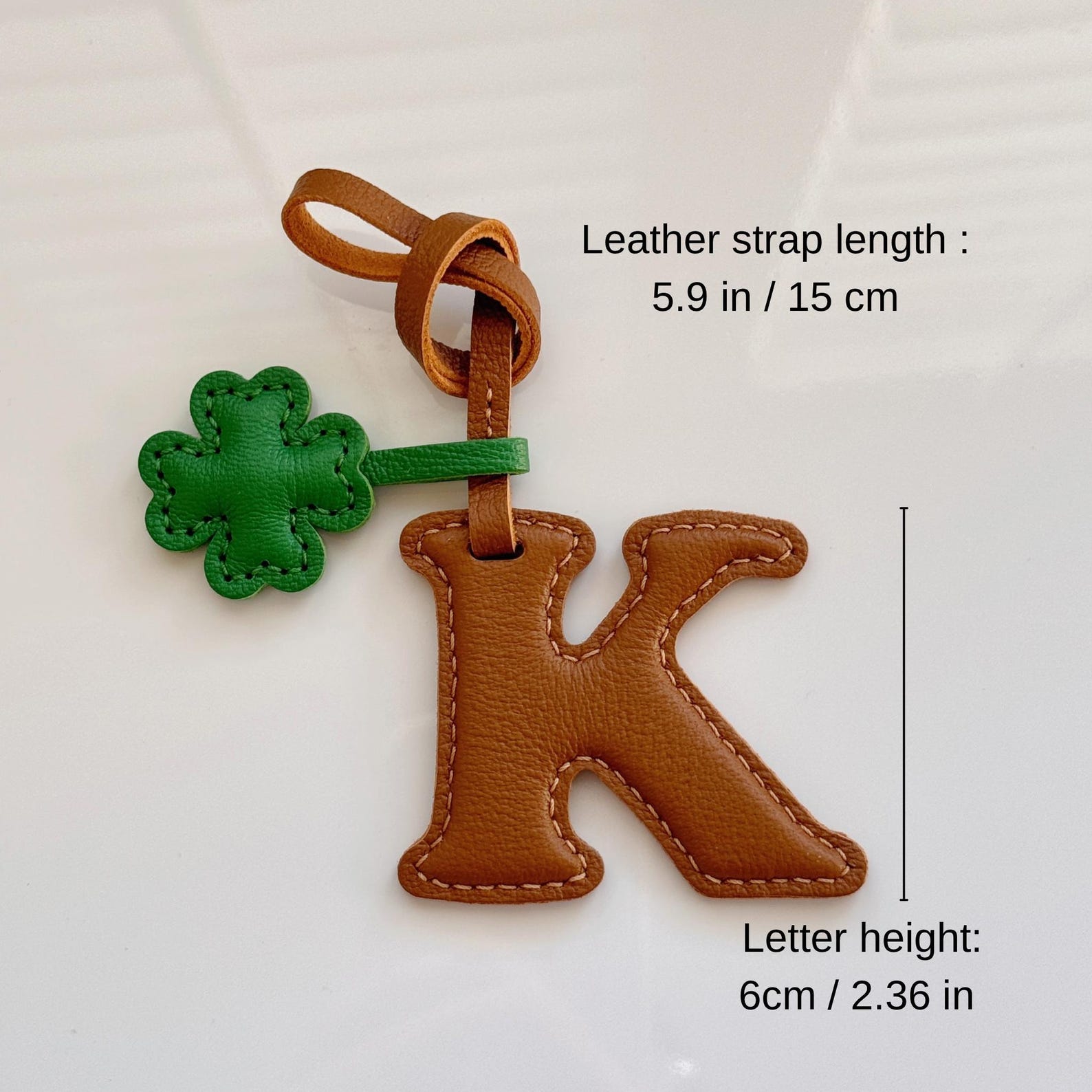Personalized Handmade Leather Letter Keychain, Clover Bag Charm, Lucky ...