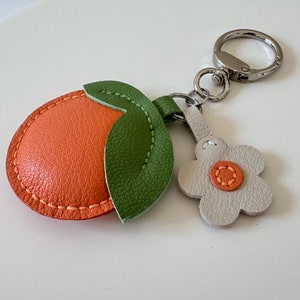 Leather Orange Keychain, Handmade Fruit Bag Charm, Cute Purse Accessory ...