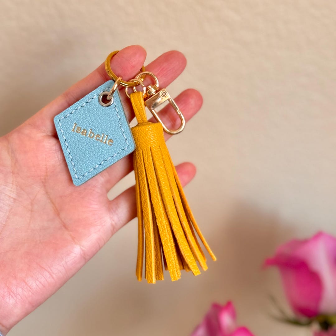Personalized Goatskin Leather Tassel Bag Charm, Custom Keychain Purse ...