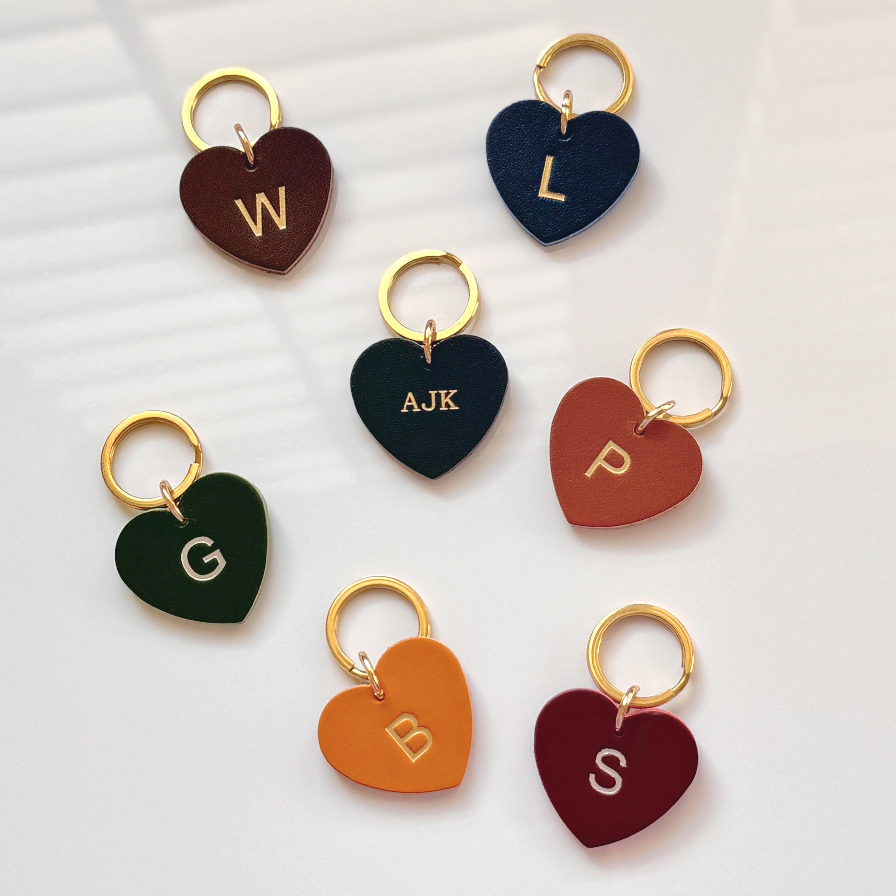 Mini Leather Heart Initial Keychain, Personalized Monogram Key Ring - Etsy