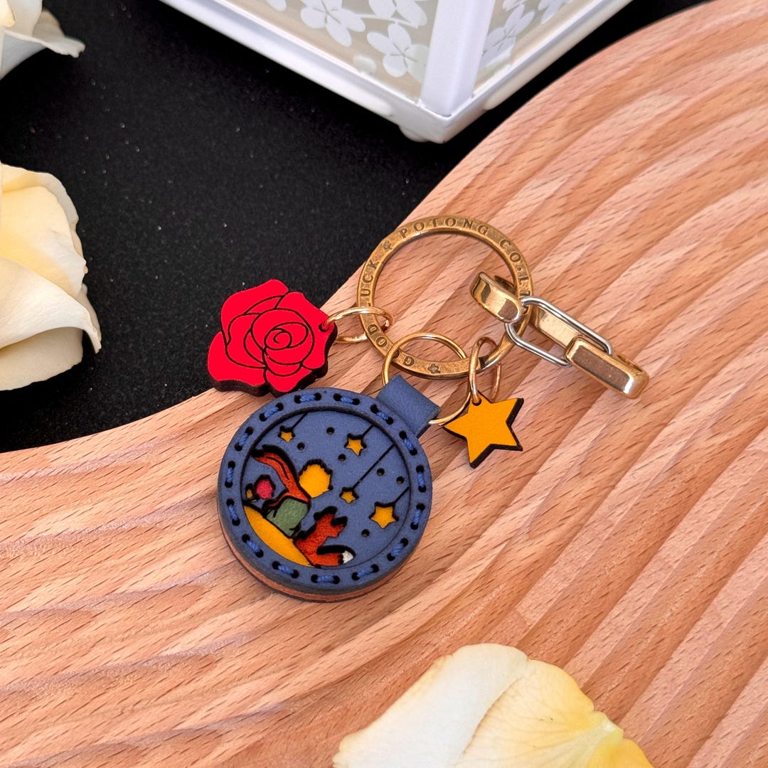 Blue Leather Keychain, Prince & Rose Bag Charm, Handmade Key Fob - Etsy