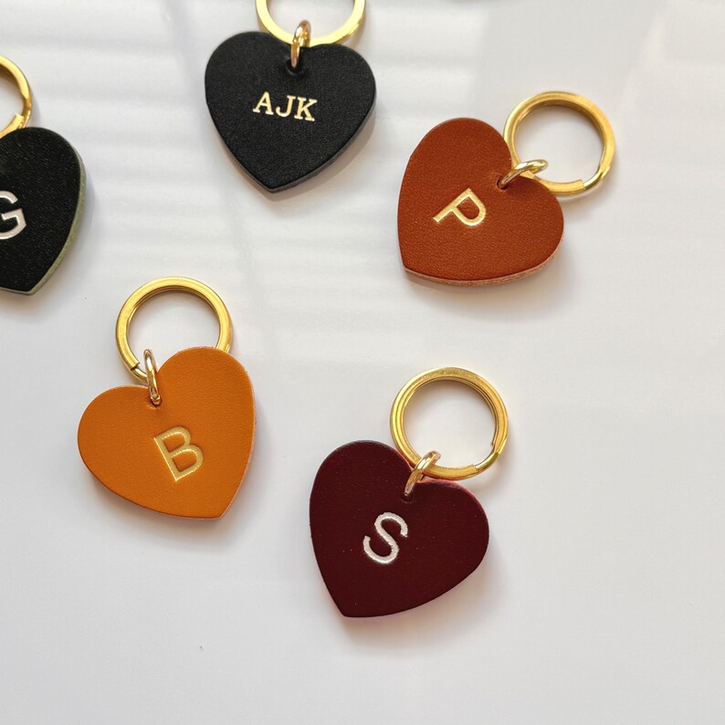 Mini Leather Heart Initial Keychain, Personalized Monogram Key Ring - Etsy