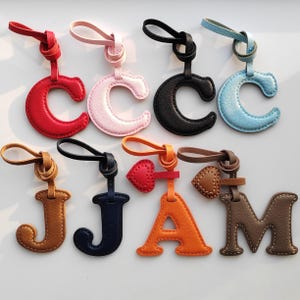 Personalized Initial Name Leather Bag Charm, Custom Handmade Keychain ...