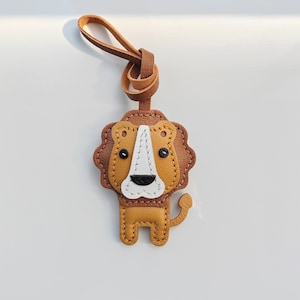REAL Leather Lion Keychain, Soft Leather Bag Charm , Cute Animal Purse ...
