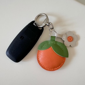 Genuine Leather Soft Orange and Flower Key Chain, Cute Handcrafted Bag ...