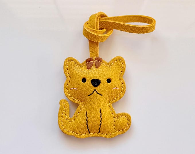 Leather Kitty Keychain - Etsy