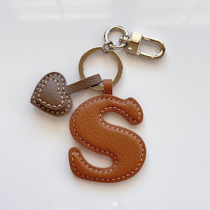 Personalized Initial Name Leather Bag Charm, Custom Handmade Keychain ...