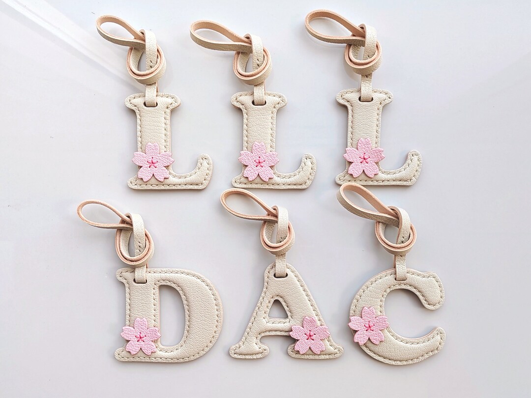 Personalized White Leather Initial Name Key Chain, Custom Floral ...