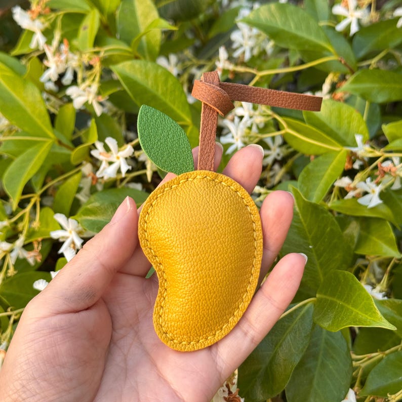 Handcrafted Mango Keychain, Genuine French Goat Leather Bag Charm - Etsy