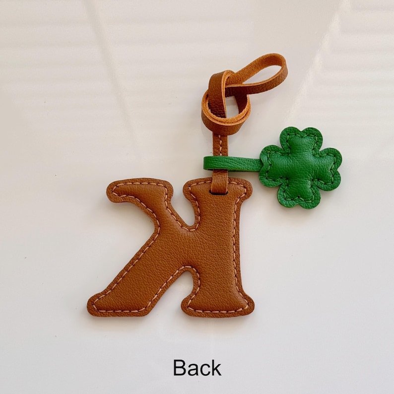 Personalized Handmade Leather Letter Keychain, Clover Bag Charm, Lucky ...