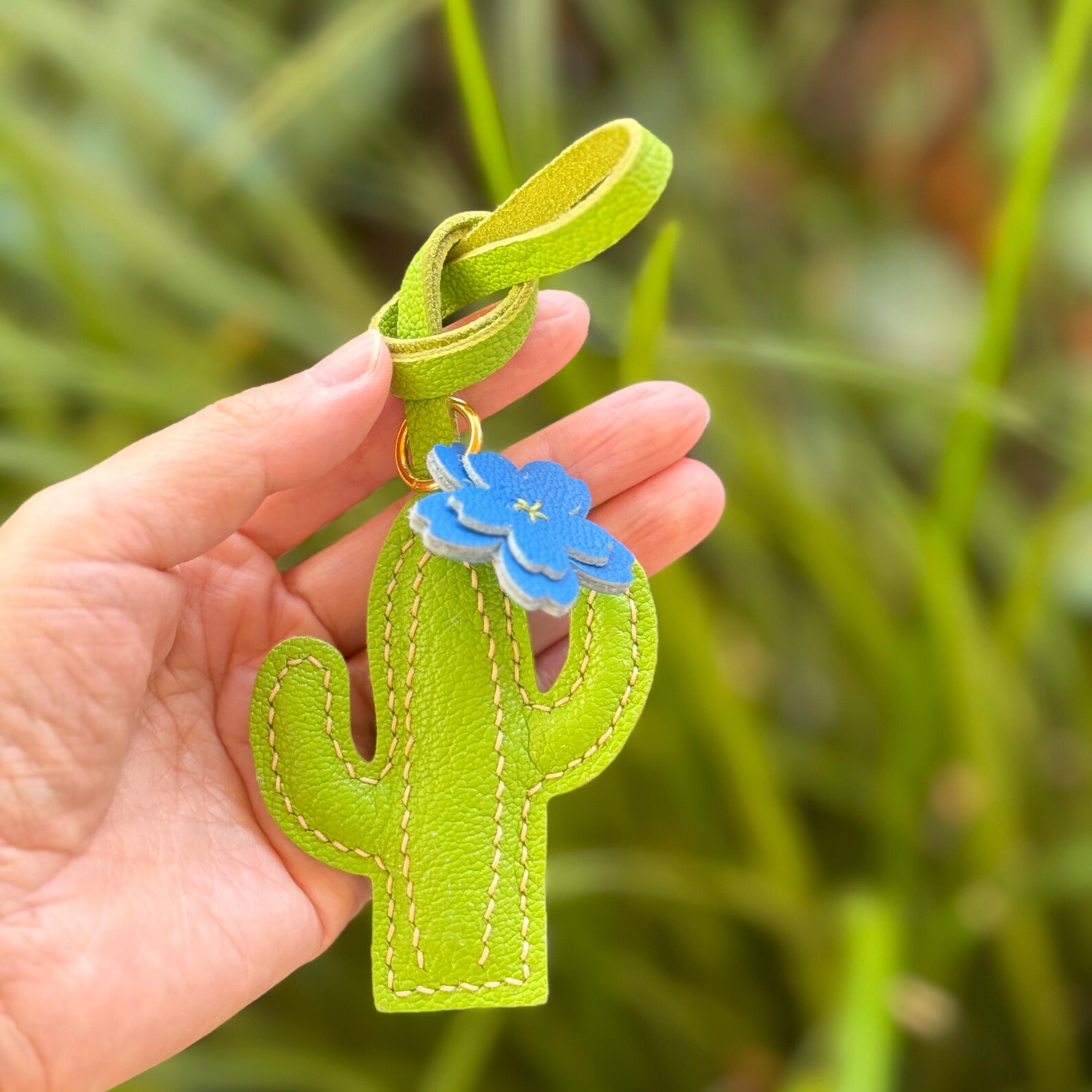 Leather Cactus Bag Charm, Handmade Flower Cactus Purse Charm, Cute ...