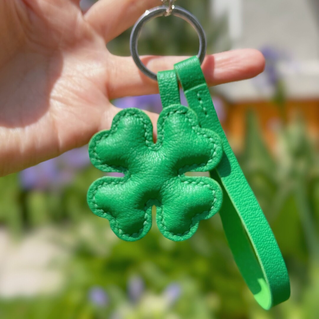 Genuine Goat Leather Four Leaf Clover Keychain, Soft Leather Charms for ...