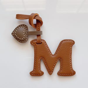 Personalized Initial Name Leather Bag Charm, Custom Handmade Keychain ...