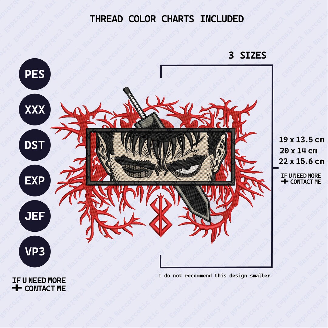 Guts Berserk Anime Embroidery File 3 Sizes, Berserk Inspired. - Etsy