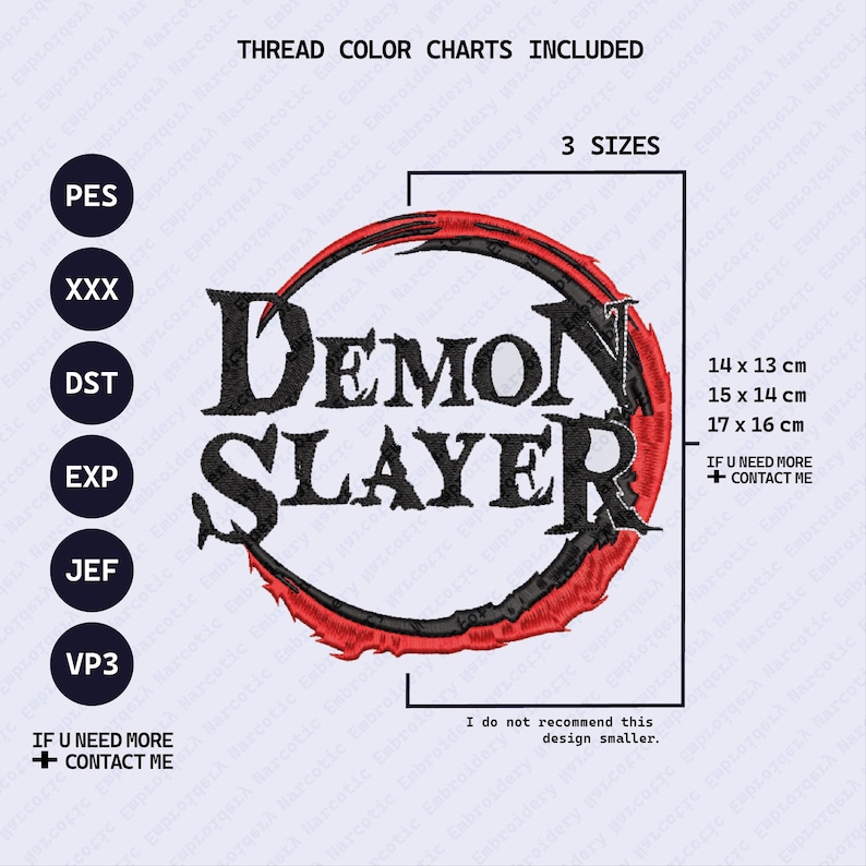 Demon Slayer Text Logo Anime Embroidery File 3 Sizes, Inspired. - Etsy