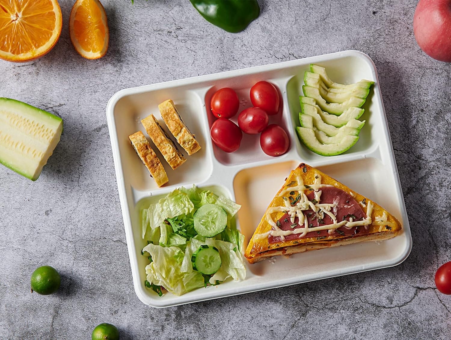 500 Plates (trays) - 5 Compartment Bio-degradable, 100% Compostable ...