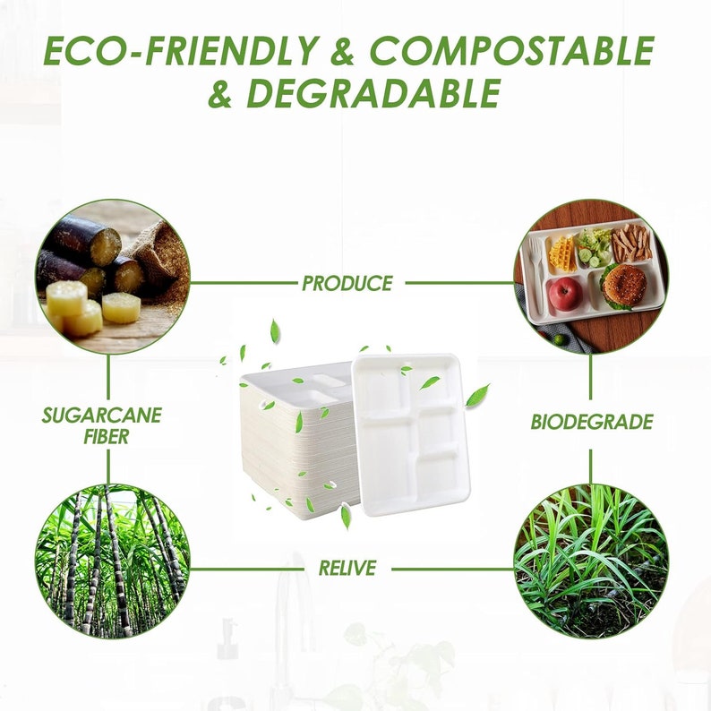 500 Plates (trays) - 5 Compartment Bio-degradable, 100% Compostable ...