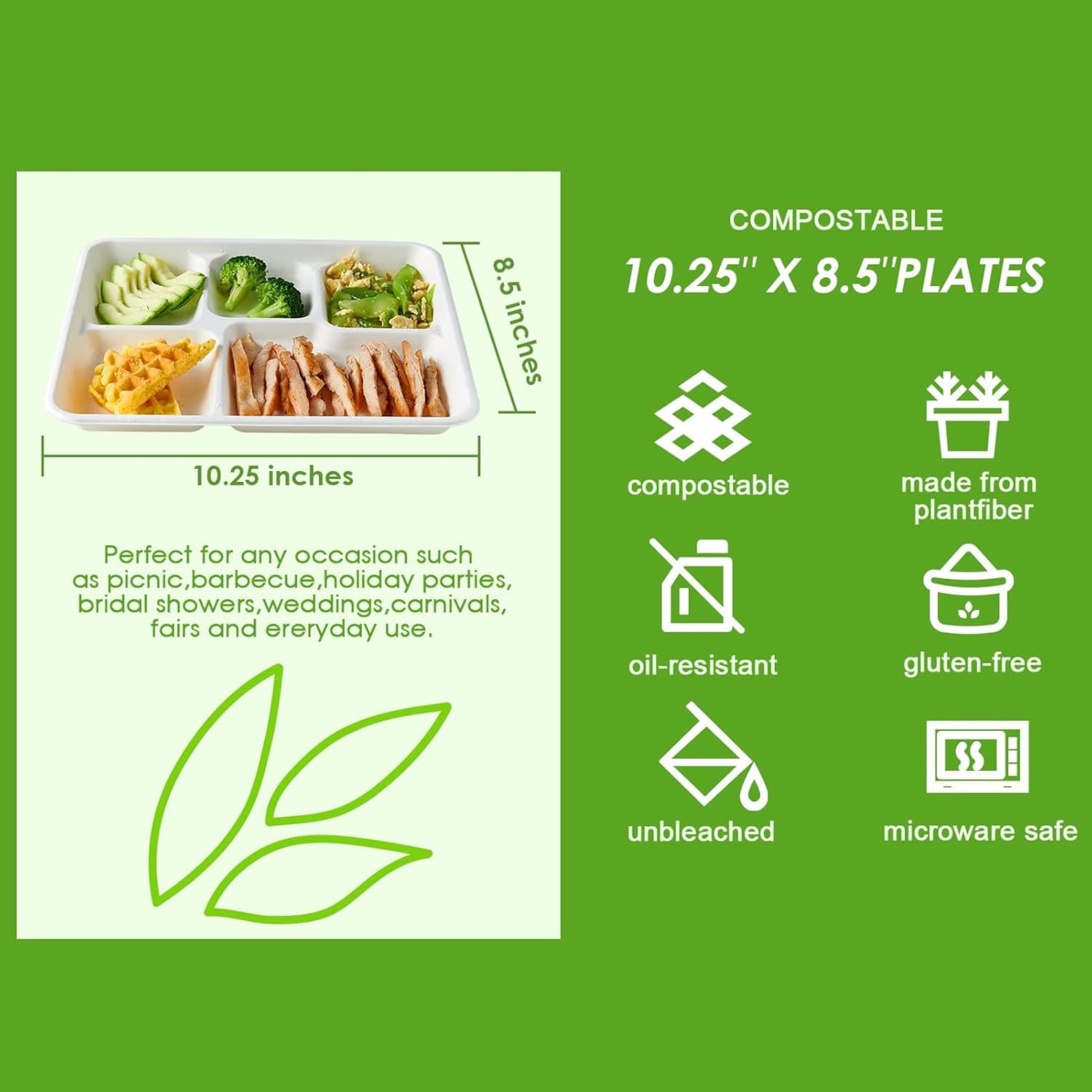 500 Plates (trays) - 5 Compartment Bio-degradable, 100% Compostable ...