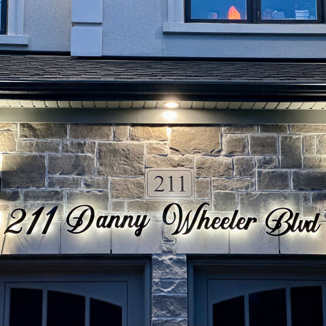 Custom House Address Signs | Modern Glossy Black Sign | White LED ...