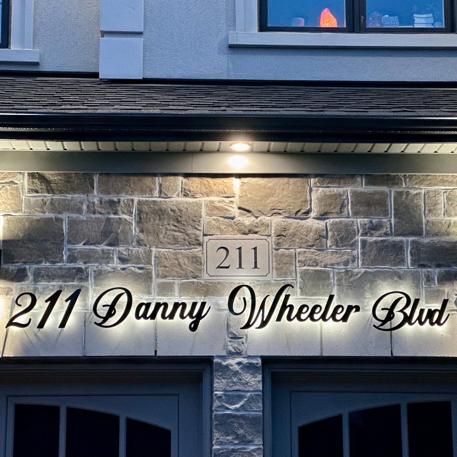 Custom House Address Signs Modern Glossy Black Sign White LED Backlit ...