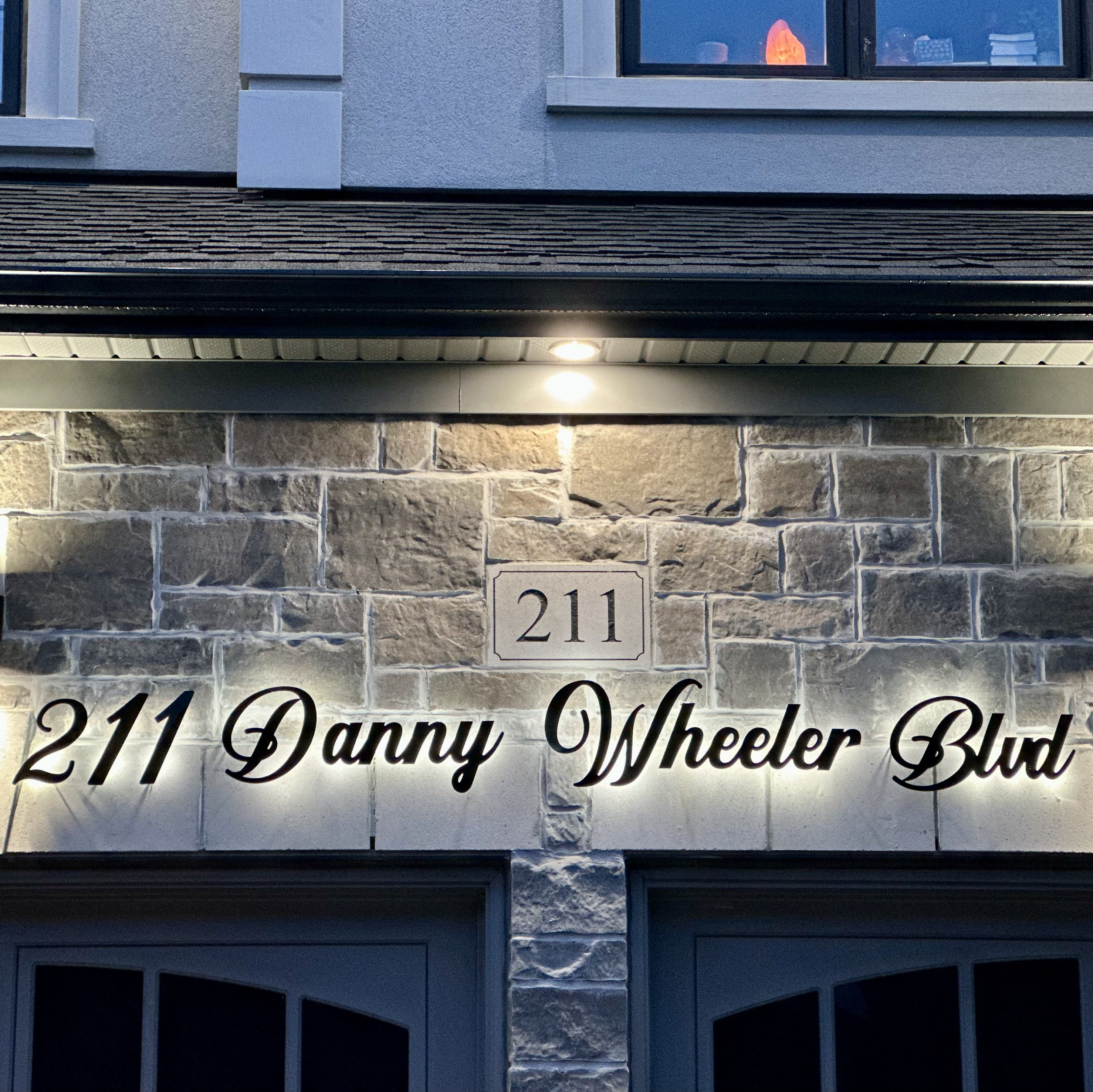 Custom House Address Signs Modern Glossy Black Sign White LED Backlit ...