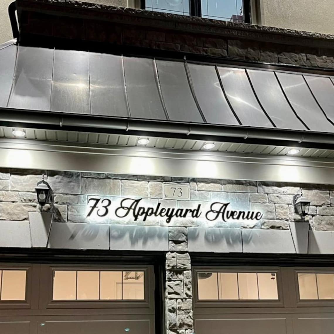 Custom House Address Signs | Modern Glossy Black Sign | White LED ...