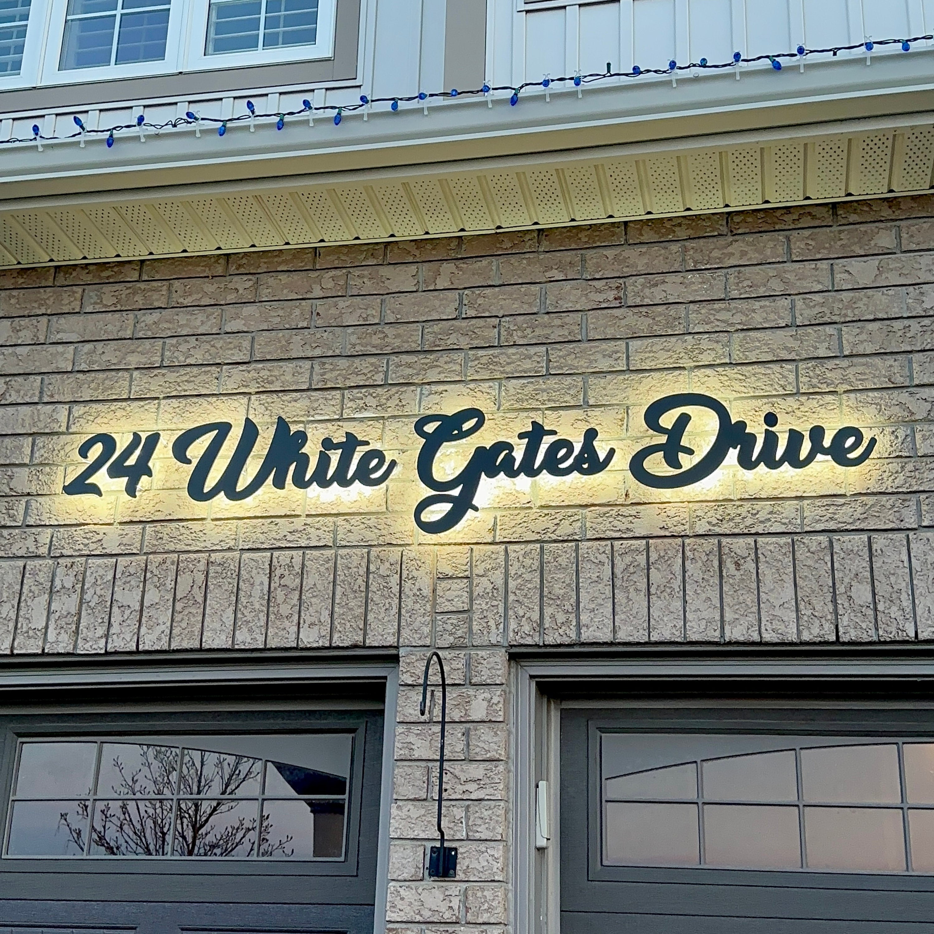 Custom House Address Signs Modern Glossy Black Sign White LED Backlit ...