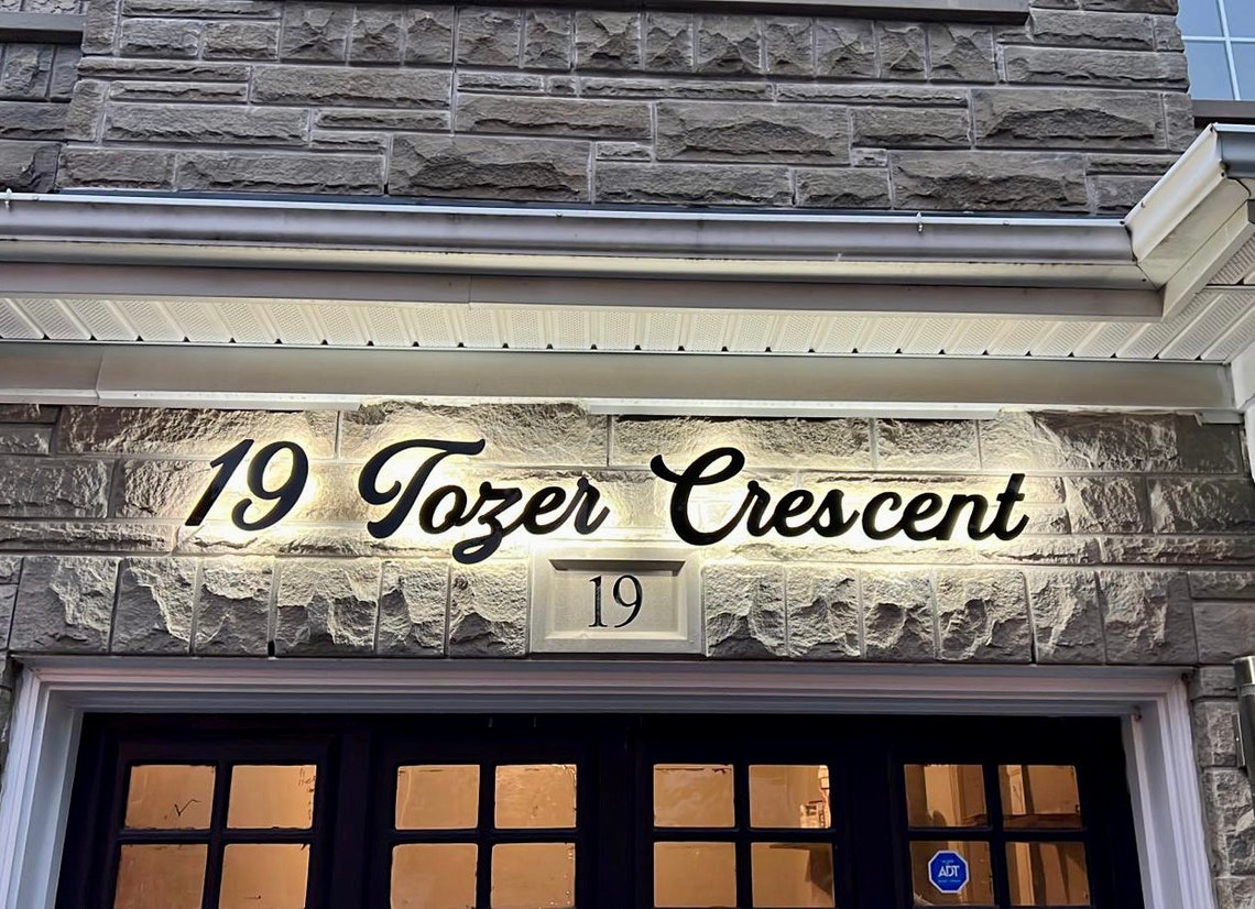 Custom House Address Signs | Modern Glossy Black Sign | White LED ...