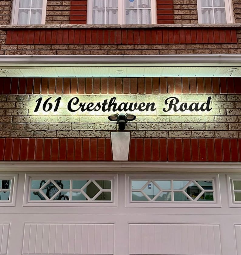 Custom House Address Signs Modern Glossy Black Sign White LED Backlit ...