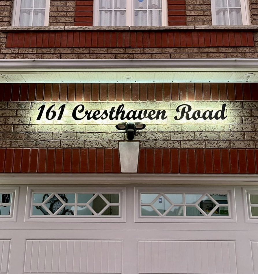 Custom House Address Signs | Modern Glossy Black Sign | White LED ...